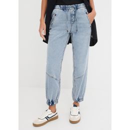 Jeansjeggings bonprix, Damen, Gr. 38, K-Gr, blau washed (l&auml;nge: kurz), Denim/Jeans, Obermaterial: 73% Baumwolle, 25% Polyester, 2% Elasthan, loose fit, Jeans, loose fit Passform, aus Baumwolle, Polyester und Elasthan