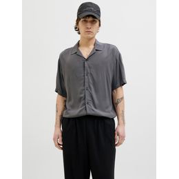 Jack & Jones Kurzarmhemd JACK & JONES "JJEJEFF SOLID RESORT SHIRT S/S SN", Herren, Gr. S, N-Gr, grau (castlerock), Web, Obermaterial: 100% Viskose, unifarben, relaxed fit taillenbedeckt, ohne Ausschnitt, Hemden, mit Resort Kragen