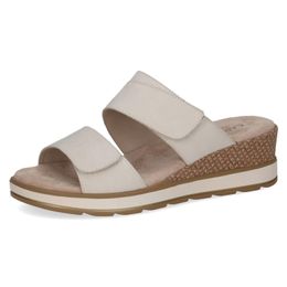 Pantolette Caprice, Damen, Gr. 39, natur, Nubukleder, Schuhe Pantolette, Keilabsatz, Sommerschuh, Schlupfschuh mit zwei Klettriemen