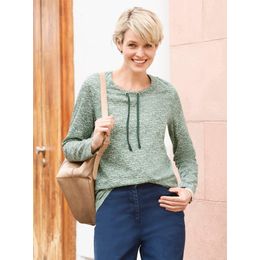 Langarmshirt Classic Basics "Langarm-Shirt", Damen, Gr. 38, beige (moos, ecru, bedruckt), 100% Baumwolle, gemustert, mehrfarbig, Rundhals, Shirts Langarmshirt
