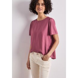 Kurzarmbluse Street One, Damen, Gr. 34, schwarz clouded blush, Stoff, 100% Viskose, unifarben, klassisch normal, Rundhals, abgesteppt, Blusen, mit Raffungen an den &Auml;rmeln
