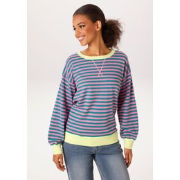 Strickpullover Aniston CASUAL, Damen, Gr. 34, bunt (pink, smaragdgr&uuml;n, neongr&uuml;n), Feinstrick, Obermaterial: 50% Viskose, 28% Polyester, 22% Polyamid, geringelt, gestreift, oversize h&uuml;ftbedeckend, Rundhals, Rippstrickb&uuml;ndchen, Pullover Strickpullover, im trendfarbenen Streifen-Dessin