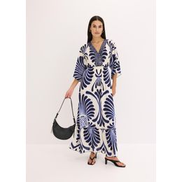 Maxikleid bonprix, Damen, Gr. 34, N-Gr, dunkelblau, wollwei&szlig; bedruckt, Obermaterial: 100% Viskose, oversize, Kleider Maxikleid, f&uuml;r Fr&uuml;hling und Sommer, aus Viskose, Oversize Passform, mit Druck