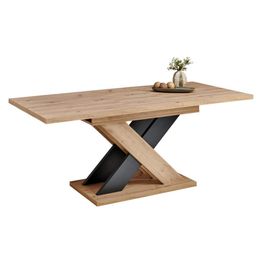 CARRYHOME Esstisch, Schwarz, Eiche Artisan, Holzwerkstoff, rechteckig, X-Form, 90x75.3x140-180 cm, ausziehbar, Esszimmer, Tische, Esstische, Esstische ausziehbar
