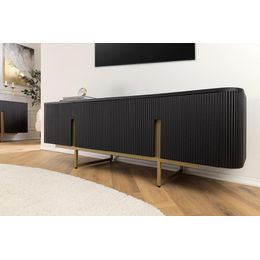 Riess Ambiente Massives TV-Board GATSBY 160cm schwarz gold Mangoholz Retro Lowboard Riess-Ambiente