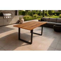 Gartentisch Outdoor massiv Teakholz 250 x 100 U-Gestell Metall schwarz BOGOTA