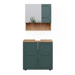 VICCO Badm&ouml;bel-Set, Gr&uuml;n, Honigeiche, Holzwerkstoff, 7 F&auml;cher, nicht einzeln stellbar,Rechteckig, 80x58.6x41 cm, Badezimmer, Badm&ouml;belsets & Badm&ouml;belserien, Badm&ouml;bel-Sets