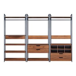 [en.casa] Garderoben-Set, Walnuss, Schwarz, Metall, 2 Schubladen, einzeln stellbar, 252x180x40 cm, Garderobe, Garderoben-Sets & Serien, Garderoben-Sets