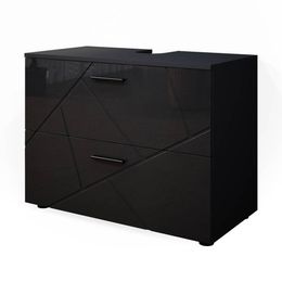 VICCO Waschbeckenunterschrank, Schwarz Hochglanz, Holzwerkstoff, 2 F&auml;cher, 2 Schubladen, Rechteckig, 80x58.6x41 cm, Badezimmer, Badezimmerschr&auml;nke, Waschbeckenunterschr&auml;nke