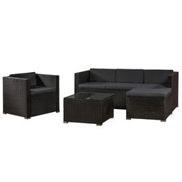 Juskys Loungegarnitur, Schwarz, Dunkelgrau, Kunststoff, 4, Loungem&ouml;bel, Gartenlounge-Sets