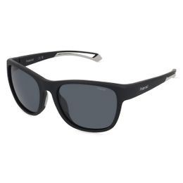 Polaroid PLD 7051/S | Unisex-Sonnenbrille | Fassung: Vollrand, Quadratisch, Kunststoff, Schwarz Matt | Glasfarbe: Grau