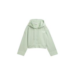 Tom Tailor Denim Damen Oversize Hoodie Sweatjacke mit Print, gr&uuml;n, Uni, Gr. L