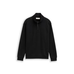 Tom Tailor Denim Herren Troyer Sweatshirt mit Logo-Badge, schwarz, Uni, Gr. M