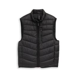 Tom Tailor Herren Lightweight Steppweste mit Stehkragen, schwarz, Uni, Gr. S