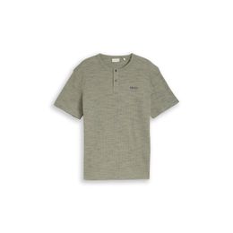 Tom Tailor Herren Henley T-Shirt in Melange-Optik, gr&uuml;n, Meliert, Gr. L