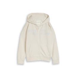 Tom Tailor Jungen Oversize Hoodie Sweatjacke mit Print, wei&szlig;, Uni, Gr. 176