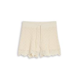 Tom Tailor Denim Damen Strickshorts mit Lochmuster, wei&szlig;, Uni, Gr. M