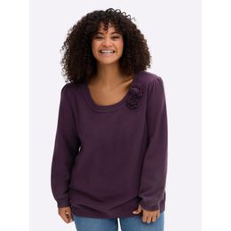 sheego Gro&szlig;e Gr&ouml;&szlig;en Pullover mit Bl&uuml;ten-Applikation, aubergine, Gr&ouml;&szlig;e 56/58 - Damen