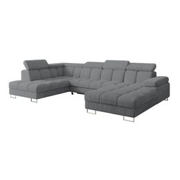 WOHNLANDSCHAFT mit Schlaffunktion und Bettkasten Ottomane Links COMA U 345x203x79 Dunkelgrau Cord