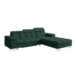 ECKSOFA mit Schlaffunktion Ottomane Rechts COMA L 271x203x79 Gr&uuml;n Velours