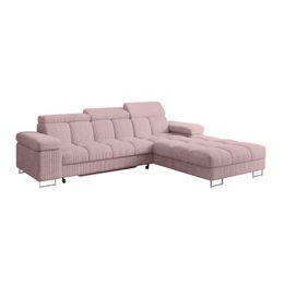 ECKSOFA mit Schlaffunktion Ottomane Rechts COMA L 271x203x79 Rosa Cord