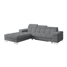 ECKSOFA mit Schlaffunktion Ottomane Links COMA L 271x203x79 Dunkelgrau Cord