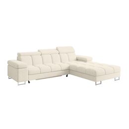 ECKSOFA mit Schlaffunktion Ottomane Rechts COMA L 271x203x79 Creme Tissu