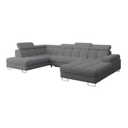 WOHNLANDSCHAFT mit Schlaffunktion und Bettkasten Ottomane Links COMA U 345x203x79 Grau Boucl&eacute;
