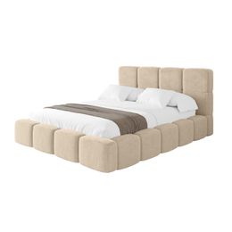 POLSTERBETT mit Bettkasten und Lattenrost mit Kopfteil, Boxbett ohne Matratze, mit Stauraum - NATA 140x200 Creme