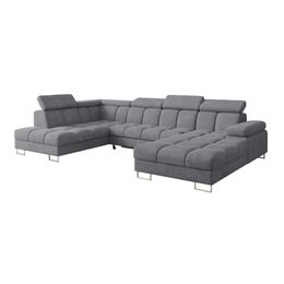 WOHNLANDSCHAFT mit Schlaffunktion und Bettkasten Ottomane Links COMA U 345x203x79 Grau Velours