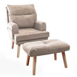 RELAXSESSEL NEMO mit Hocker und Holzf&uuml;&szlig;en