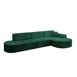 ECKSOFA Ottomane Rechts TARO-L2 - 328x171x79,5 cm Dunkelgr&uuml;n