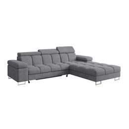 ECKSOFA mit Schlaffunktion Ottomane Rechts COMA L 271x203x79 Grau Velours