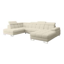 WOHNLANDSCHAFT mit Schlaffunktion und Bettkasten Ottomane Links COMA U 345x203x79 Beige Boucl&eacute;