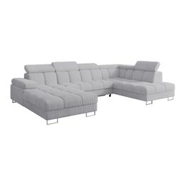 WOHNLANDSCHAFT mit Schlaffunktion und Bettkasten Ottomane RECHTS COMA U 345x203x79 Grau Cord