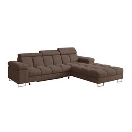 ECKSOFA mit Schlaffunktion Ottomane Rechts COMA L 271x203x79 Braun Velours