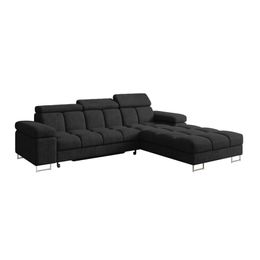 ECKSOFA mit Schlaffunktion Ottomane Rechts COMA L 271x203x79 Schwarz Velours