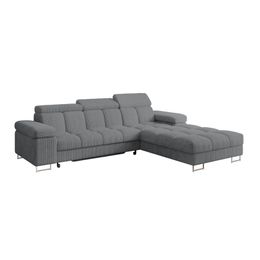 ECKSOFA mit Schlaffunktion Ottomane Rechts COMA L 271x203x79 Dunkelgrau Cord