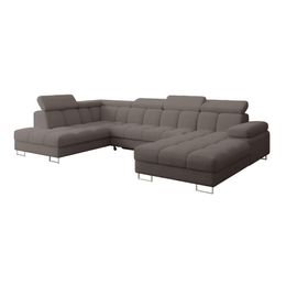 WOHNLANDSCHAFT mit Schlaffunktion und Bettkasten Ottomane Links COMA U 345x203x79 Braun Boucl&eacute;
