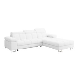 ECKSOFA mit Schlaffunktion Ottomane Rechts COMA L 271x203x79 Wei&szlig; Boucl&eacute;