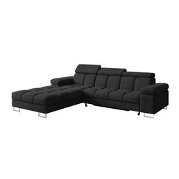 ECKSOFA mit Schlaffunktion Ottomane Links COMA L 271x203x79 Schwarz Velours