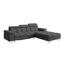 ECKSOFA mit Schlaffunktion Ottomane Rechts COMA L 271x203x79 Dunkelgrau Velours