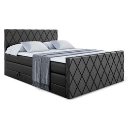 BOXSPRINGBETT LEPARO-Z KING - 140 x 200 - H3/H4 - Schwarz Hochglanz