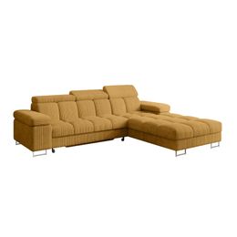 ECKSOFA mit Schlaffunktion Ottomane Rechts COMA L 271x203x79 Senfgelb Cord