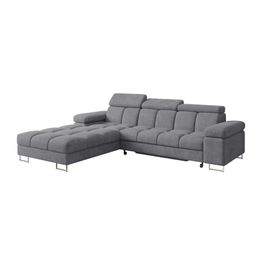 ECKSOFA mit Schlaffunktion Ottomane Links COMA L 271x203x79 Grau Velours