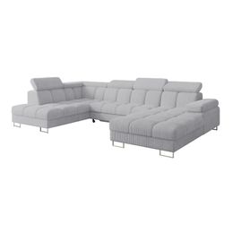 WOHNLANDSCHAFT mit Schlaffunktion und Bettkasten Ottomane Links COMA U 345x203x79 Grau Cord