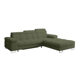 ECKSOFA mit Schlaffunktion Ottomane Rechts COMA L 271x203x79 Gr&uuml;n Boucl&eacute;