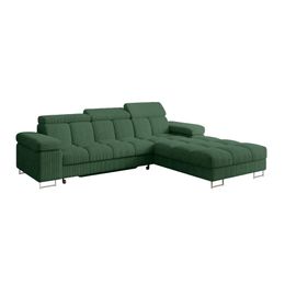 ECKSOFA mit Schlaffunktion Ottomane Rechts COMA L 271x203x79 Gr&uuml;n Cord