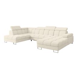 WOHNLANDSCHAFT mit Schlaffunktion und Bettkasten Ottomane Links COMA U 345x203x79 Creme Velours