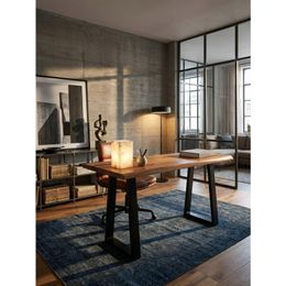 KADIMA DESIGN Schreibtisch &ndash; Akazie/Metall, 118x41x76,5 cm, Baumkante, schmal